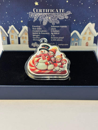 1oz Pamp Silver Reverse Proof Snowman Sleigh Ride – affordablebullion